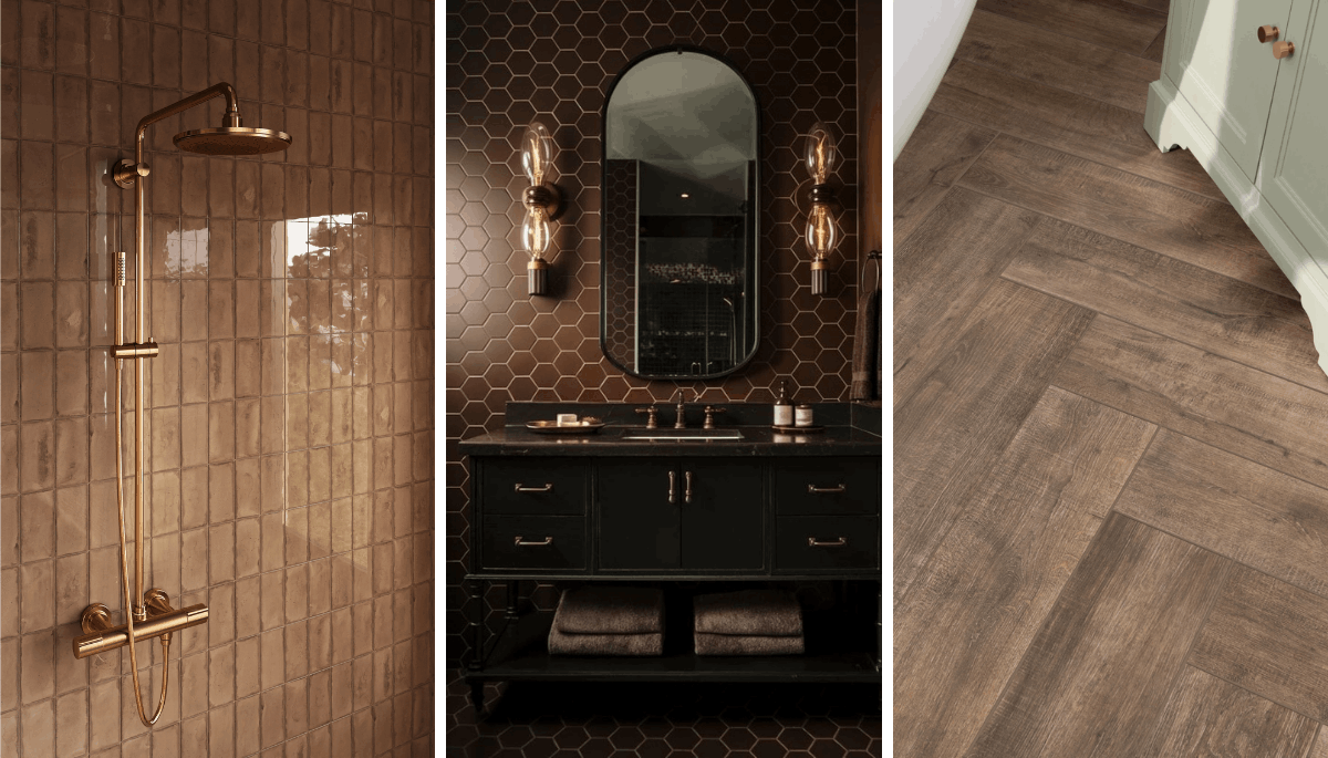 Stil Moody în baie: Gresie Espresso și faianță Burgundy |CeraMall